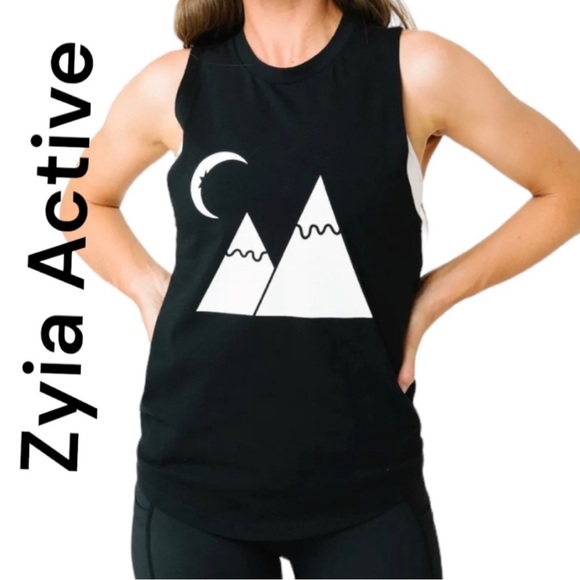 ZYIA | Tops | Zyia Black Mountain Moon Tank | Poshmark